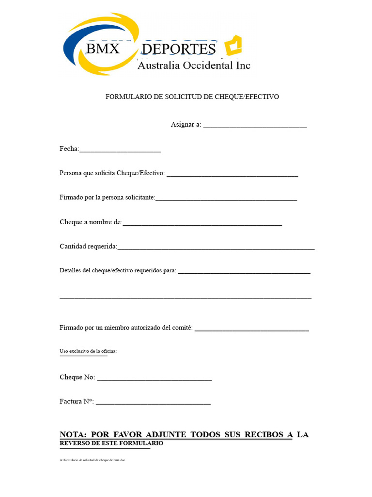Formulario de Solicitud de Cheque | PDF