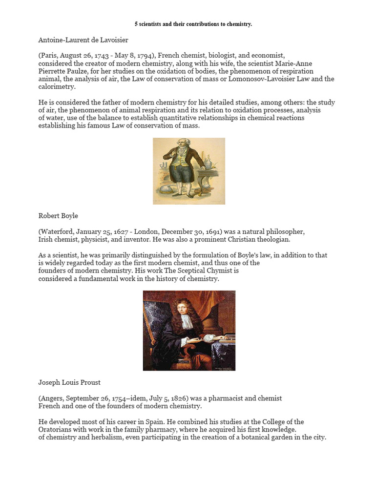 Key Chemists and Their Discoveries | PDF | Molecules | Chemistry