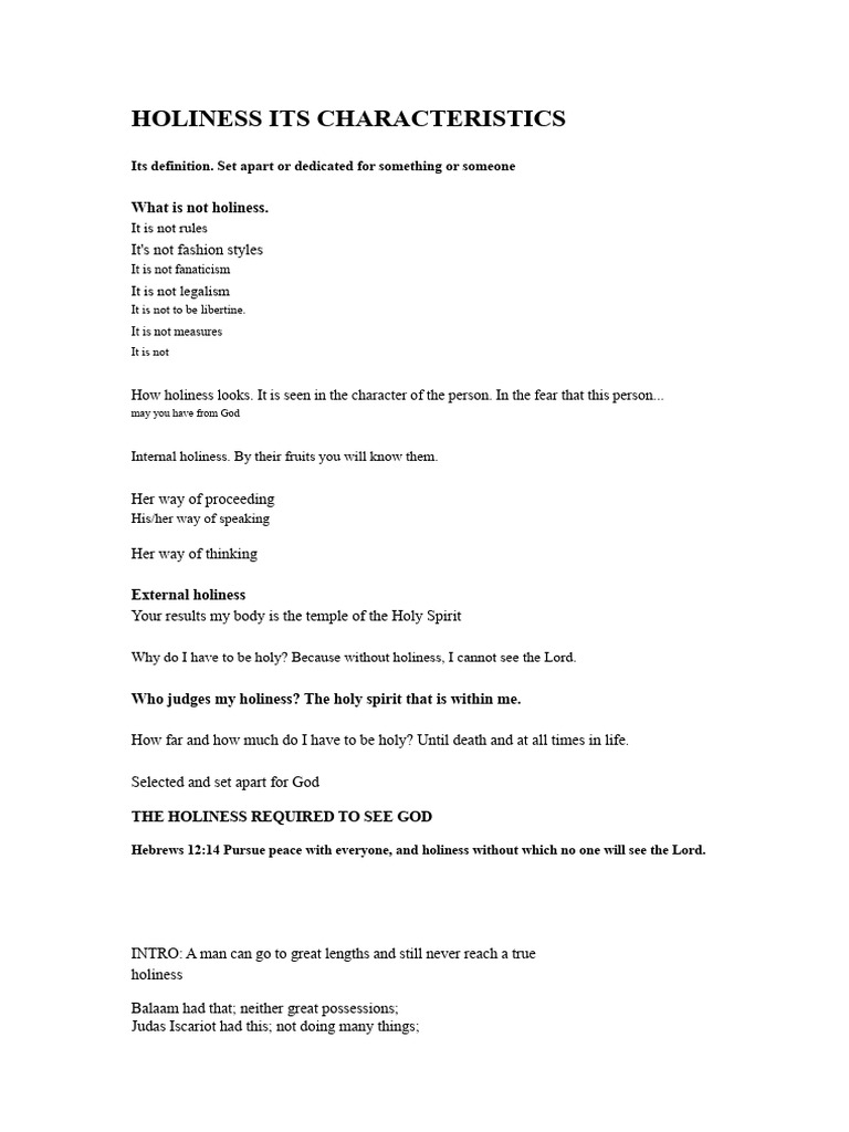 Characteristics of True Holiness | PDF | Jesus | Holiness Movement