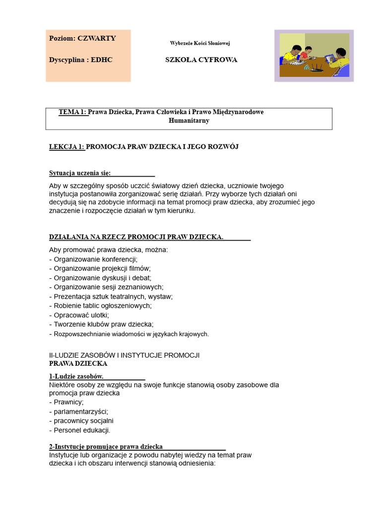 EDHC 4ème L - 1 - PROMOCJA PRAW DZIECKA I JEGO ROZWOJU | PDF