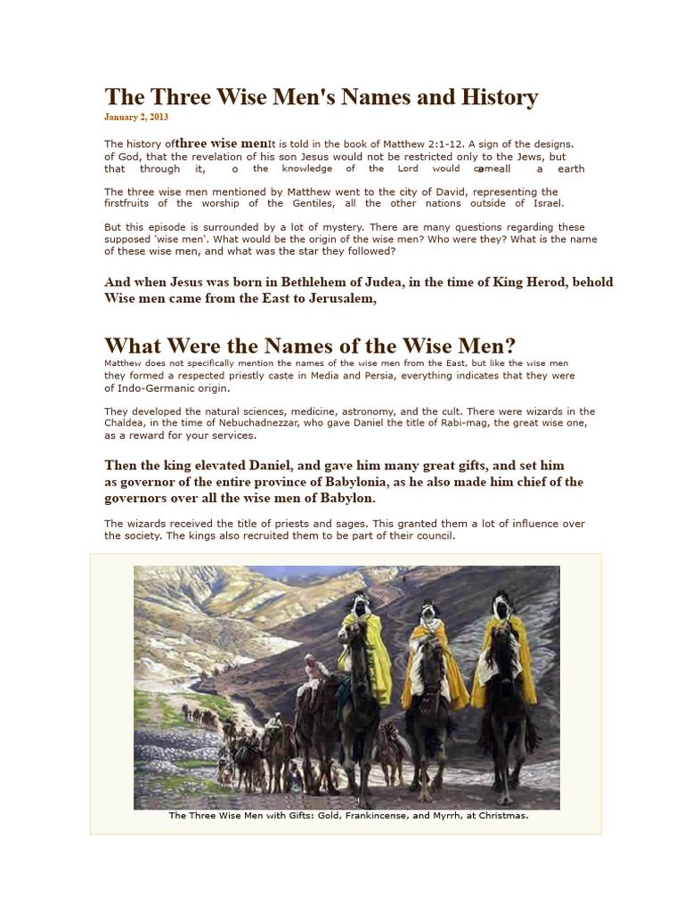 The Three Wise Men Names and History.docx | PDF | Biblical Magi | Jesus
