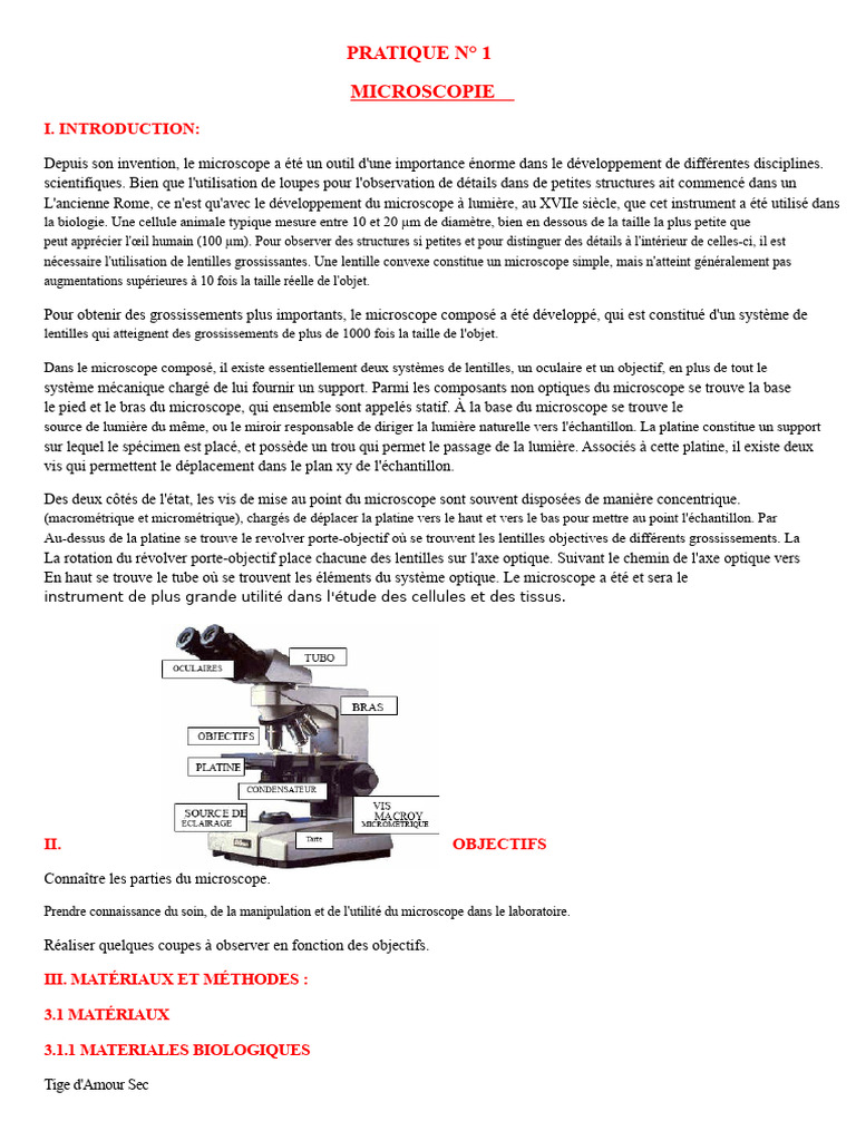 Introduction à la microscopie et pratique | PDF | Microscope | Lumière