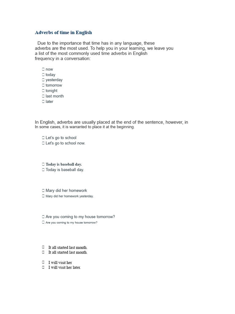 Adverbs of Time in English | PDF