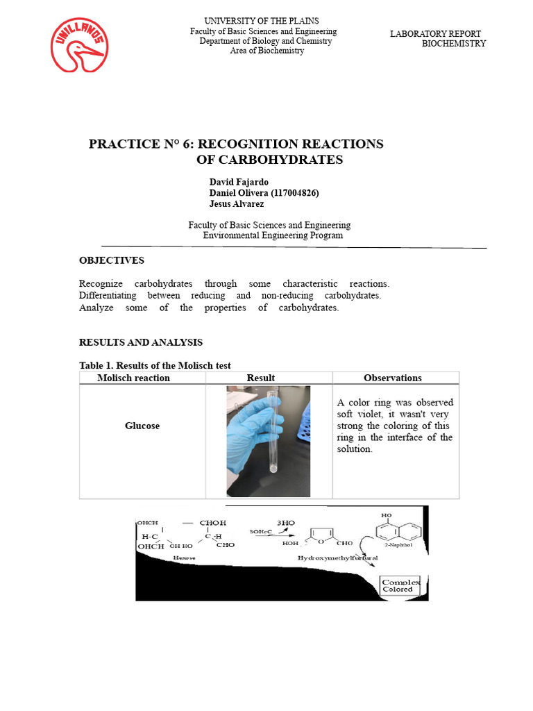 PRACTICE N 6 REACTIONS FOR THE RECOGNITION OF CARBOHYDRATES | PDF ...