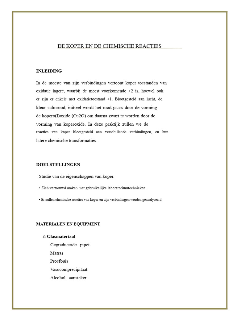 Koper en Chemische Reacties | PDF