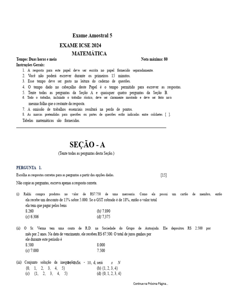 Prova de Amostra 5 Matemática | PDF | Círculo | Matemática