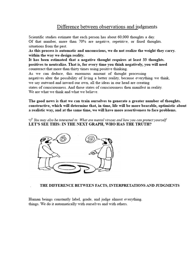 Difference Between Observations and Judgments | PDF | Thought | Reality