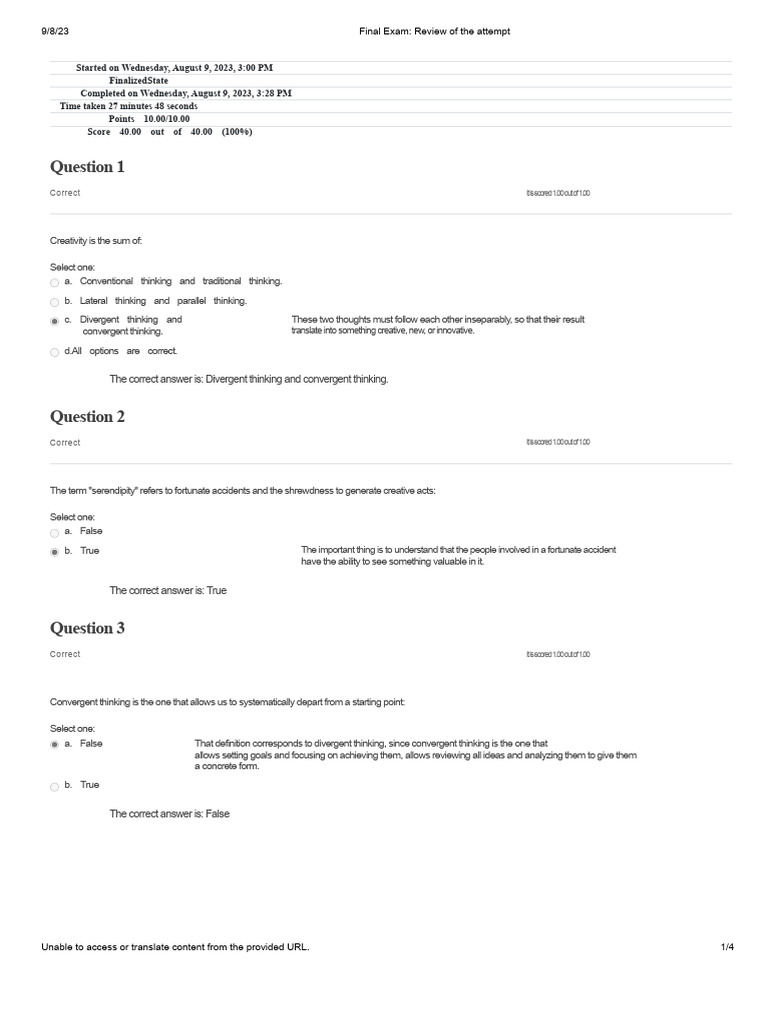 Final Exam - Review of The Attempt | PDF | Thought | Creativity