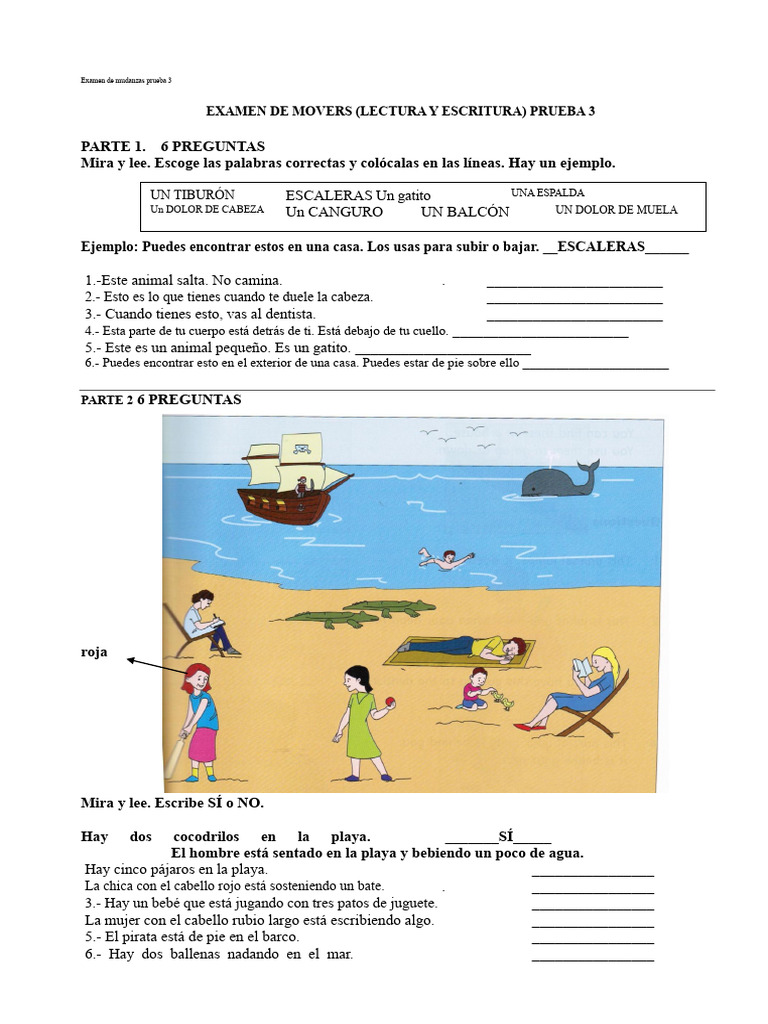 Prueba de Lectura y Escritura de Movers 3 | PDF