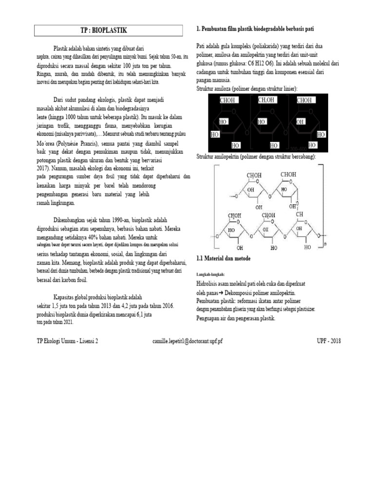 Fiche TP - Bioplastik - 18-19 | PDF