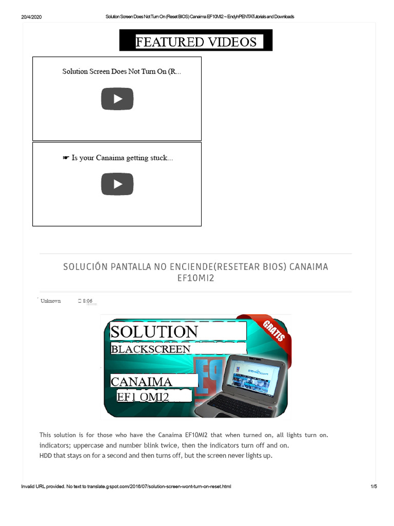 Solution For Screen Not Turning On (Reset BIOS) Canaima EF10MI2 - EndyhPENTA Tutorials and ...