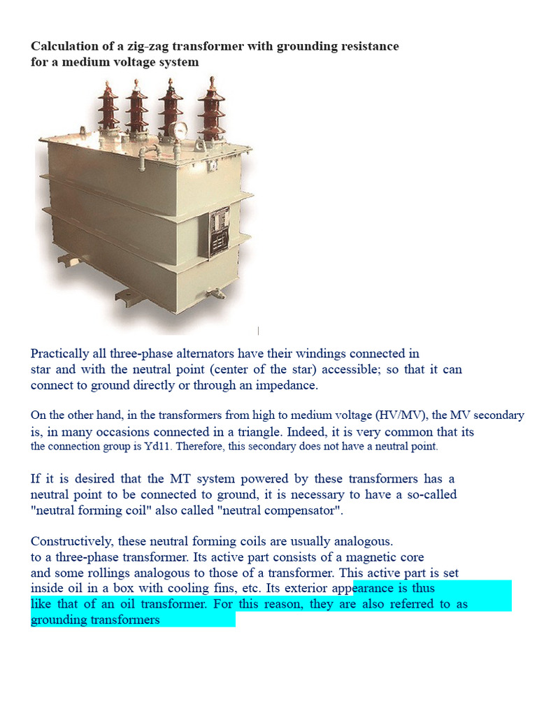 Zig-Zag Transformer Grounding Calculation | PDF | Transformer | Inductor