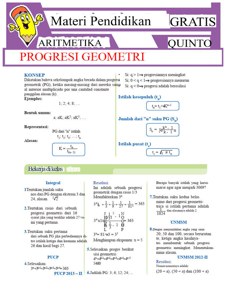 La Progresion Geometrica Untuk Kelas Lima Sekolah Menengah PDF | PDF