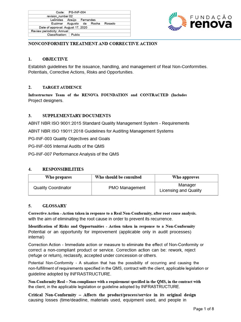 Non-Conformity Management Guidelines | PDF | Risk | Business