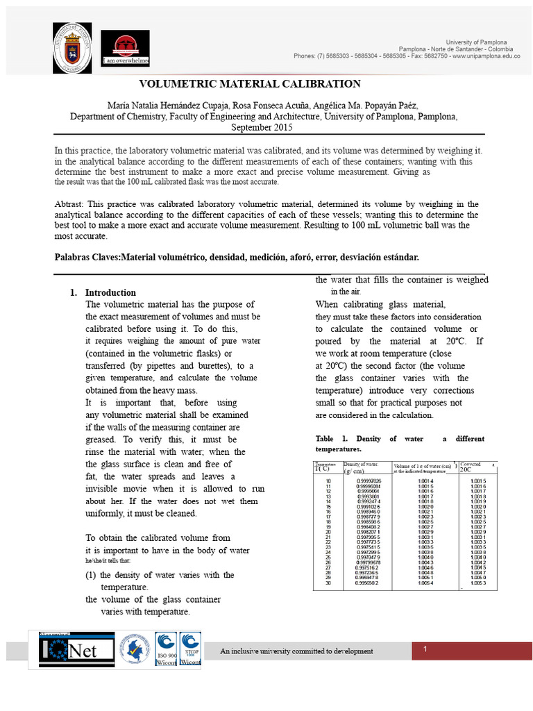 REPORT ON CALIBRATION OF VOLUMETRIC MATERIAL | PDF | Density | Volume