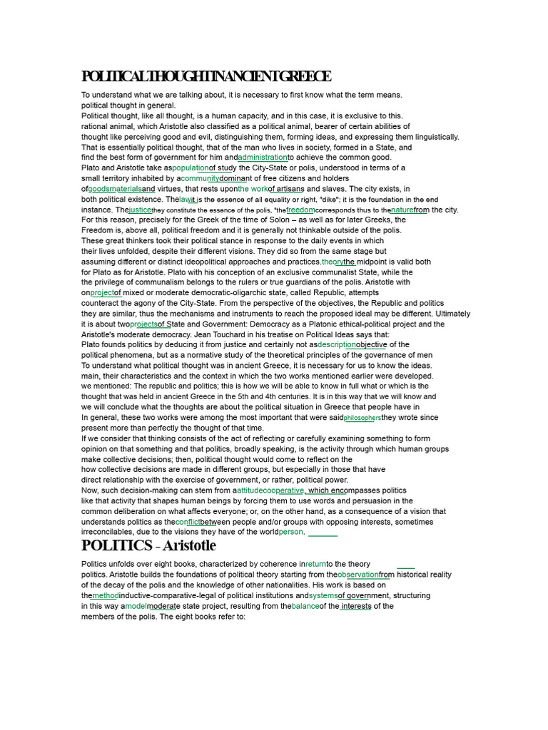 Ancient Greek Political Thought Explained | PDF | Aristotle | Political ...
