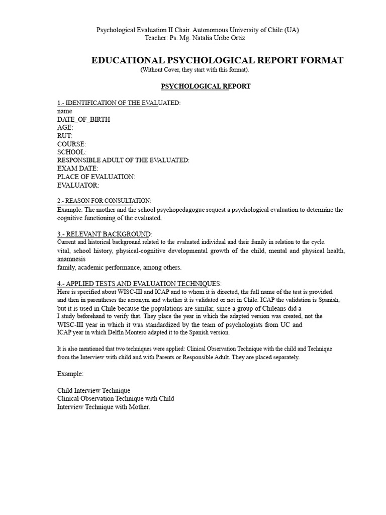 Educational Psychological Report Format | PDF | Psychology | Cognition