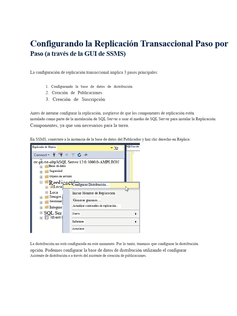 Configurando La Replicación Transaccional Paso A Paso | PDF | Servidor SQL de Microsoft | Bases ...
