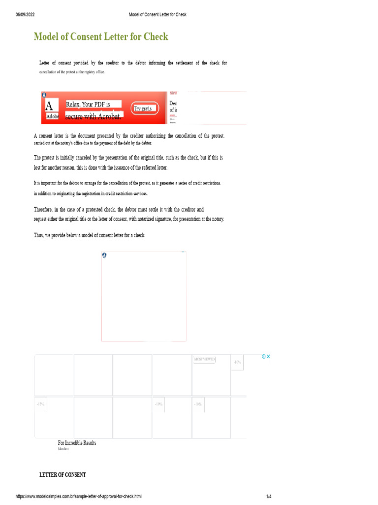 Model of Consent Letter For Check | PDF | Lease | Notary Public