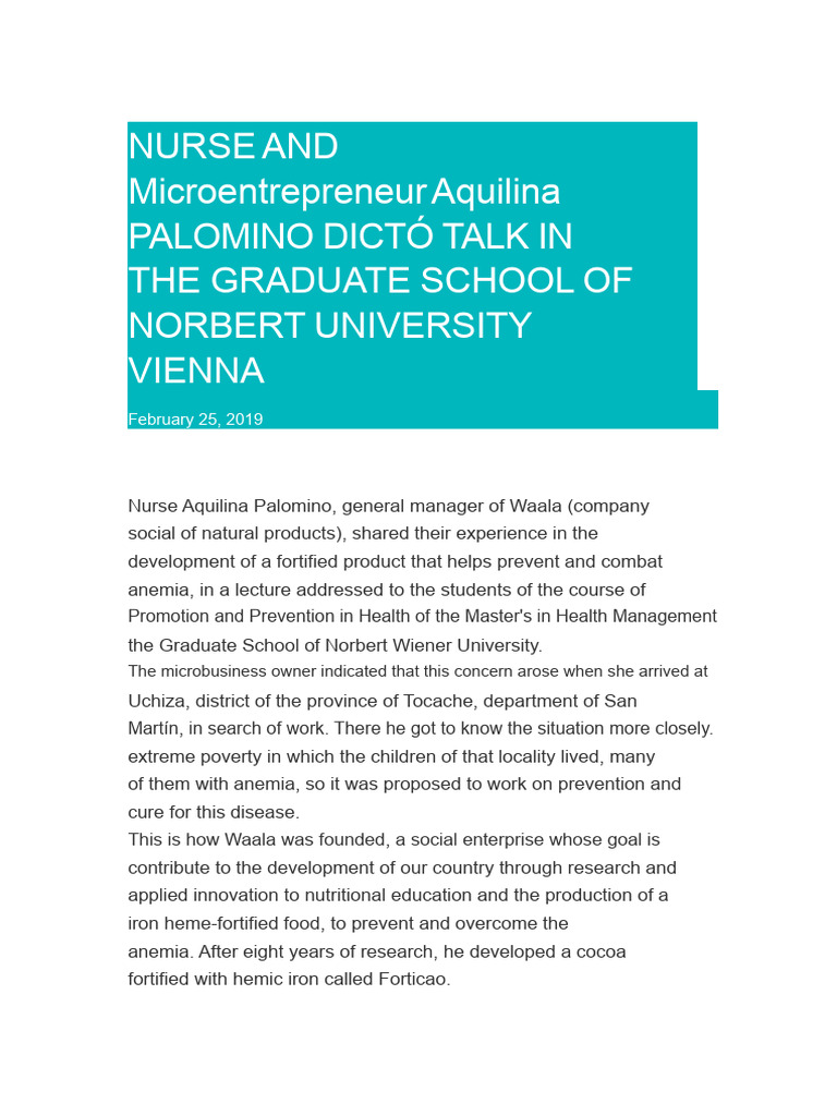 Nurse and Microbusinesswoman Aquilina Palomino | PDF