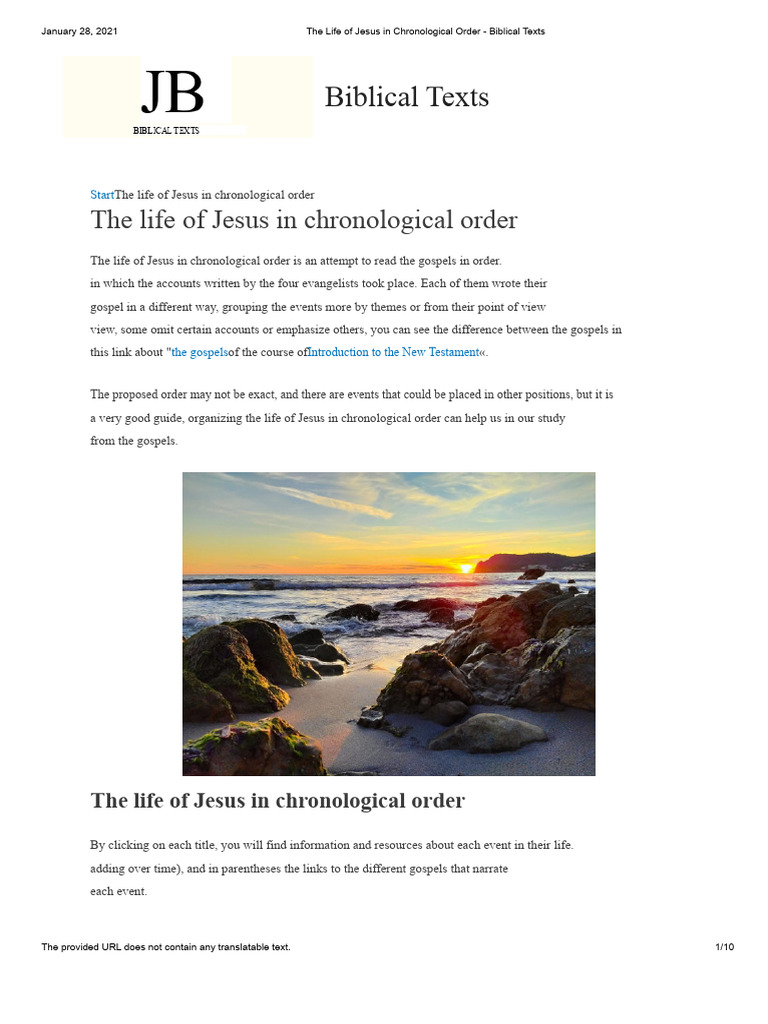 The Life of Jesus in Chronological Order - Biblical Texts | PDF | Jesus ...