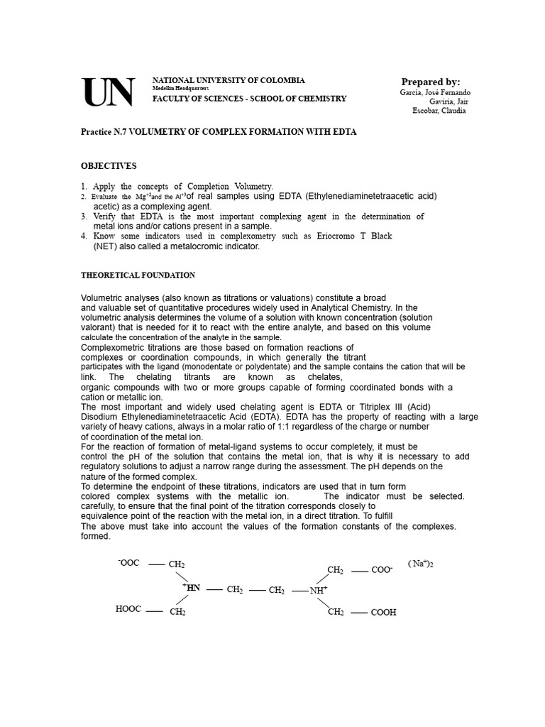 EDTA Complex Formation Volumetry Guide | PDF | Titration | Chemistry