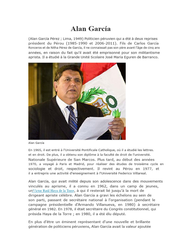 Alan García : Deux mandats présidentiels | PDF | Pérou | Gouvernement