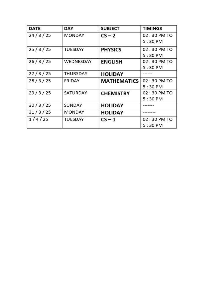 Time Table | PDF