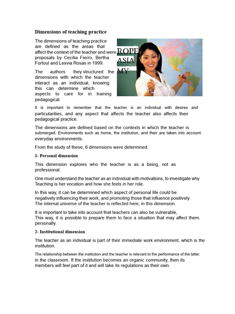 Dimensions of teaching practice | PDF | Teachers | Pedagogy