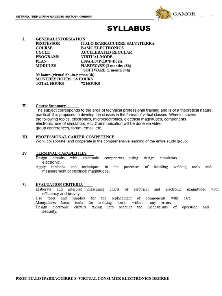 Basic Electronics Course Syllabus | PDF | Bipolar Junction Transistor ...