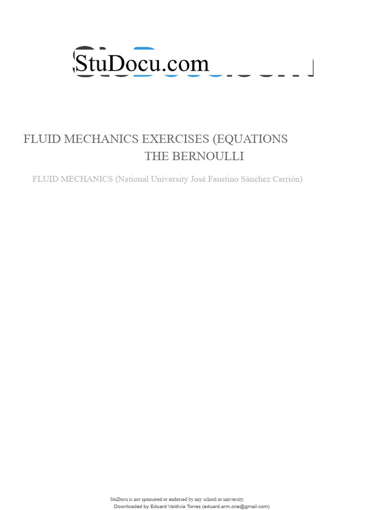 Fluid Mechanics Exercises Bernoulli Equations | PDF | Flow Measurement ...