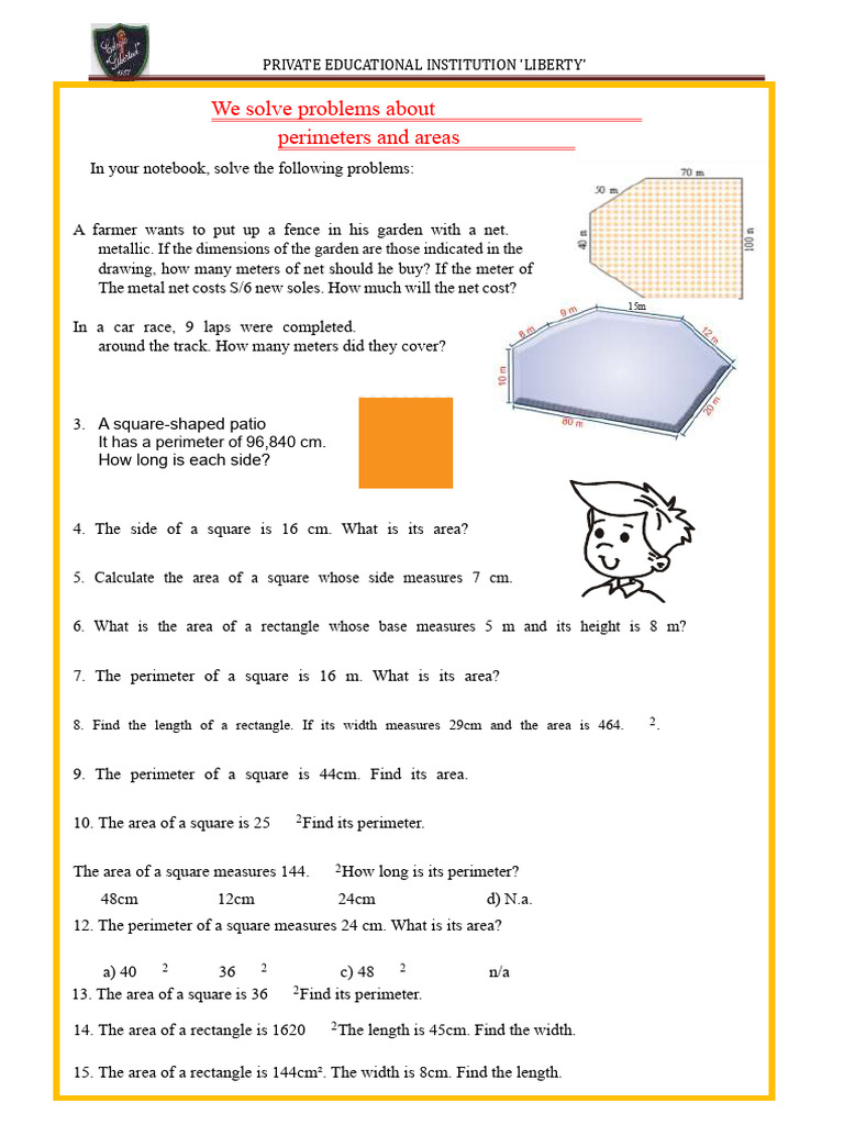 Perimeter and Area Problem Set | PDF