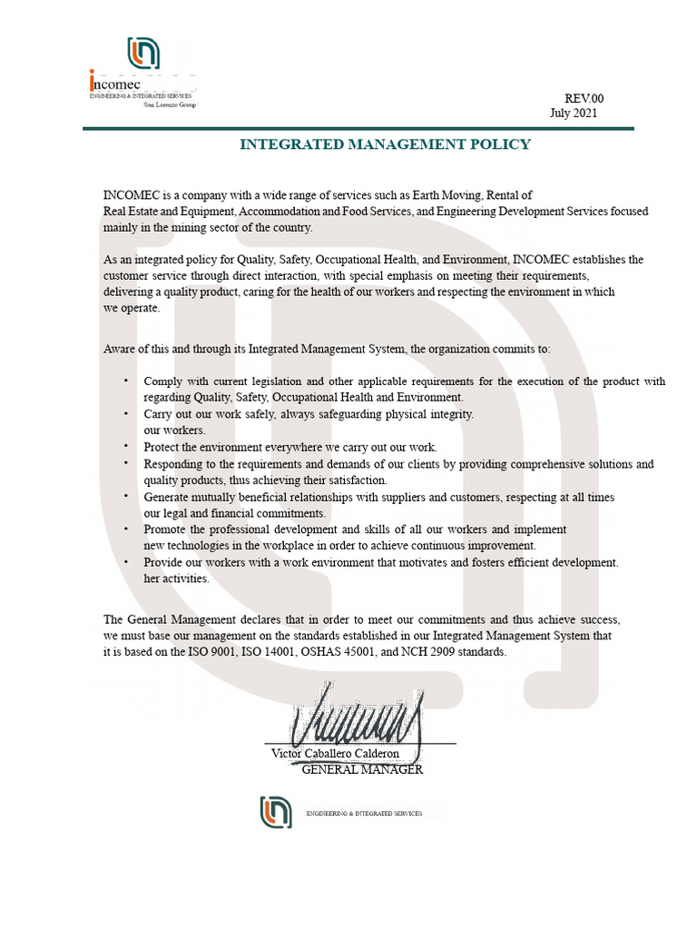 Integrated Management Policy Rev.00 | PDF