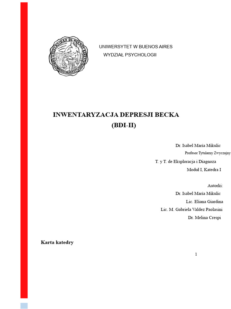 Karta - Inwentarz Depresji Becka - BDI-II | PDF