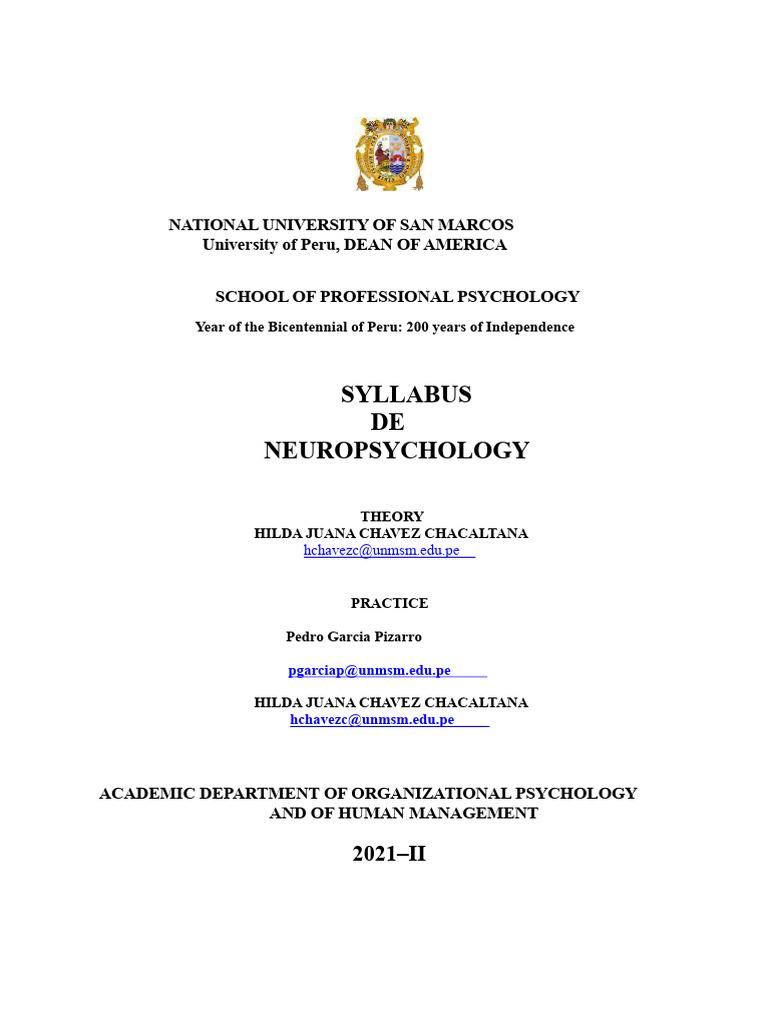 SYLLABUS NEUROPSYCHOLOGY | PDF | Attitude (Psychology) | Neuropsychology