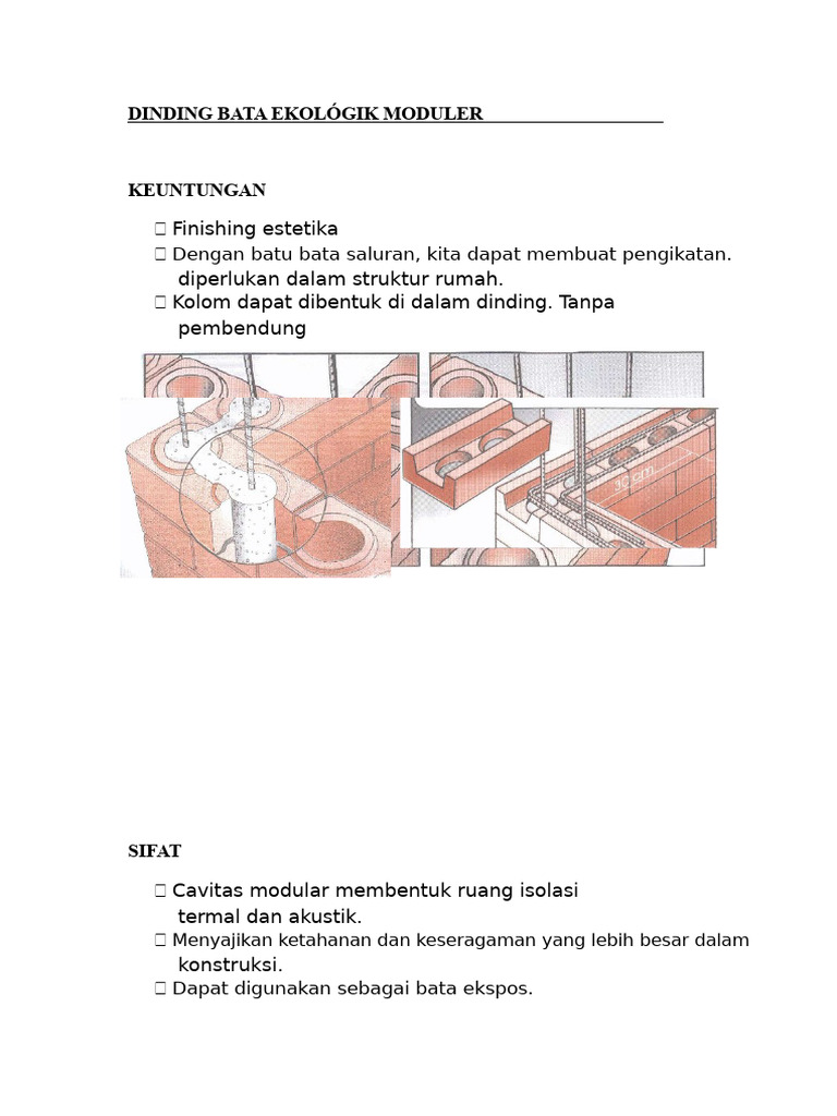 Dinding Bata Ekologis Modular: Keunggulan dan Spesifikasi | PDF