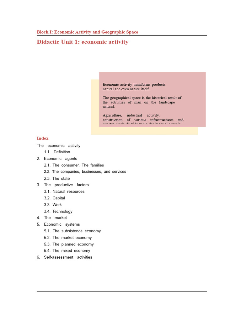 Economic Activities. Didactic Unit 1 | PDF | Market (Economics ...