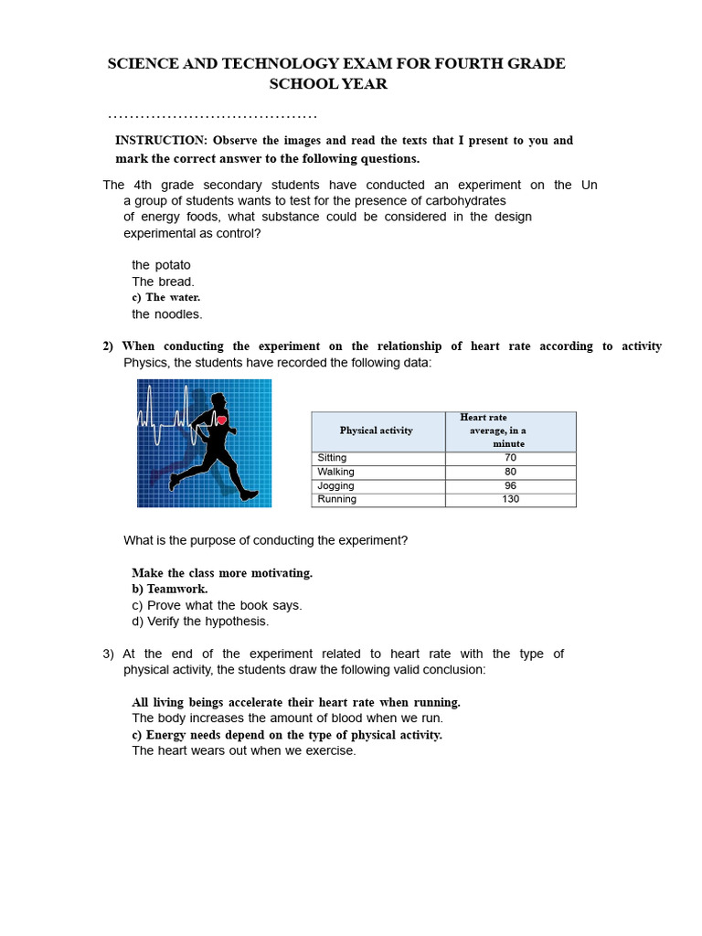 Science and Technology Area Exam For Fourth Year of Secondary School ...