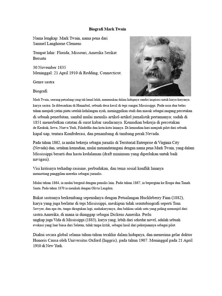 Biografi Singkat Mark Twain | PDF
