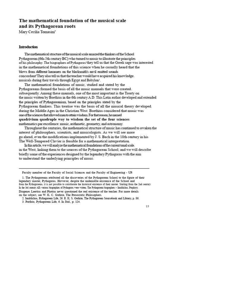 The Mathematical Foundation of The Musical Scale and Its Pythagorean ...