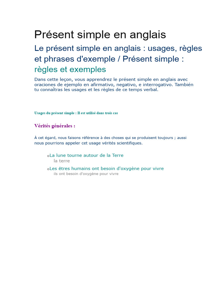Phrases et règles du présent simple anglais | PDF | Verbe | Phrase