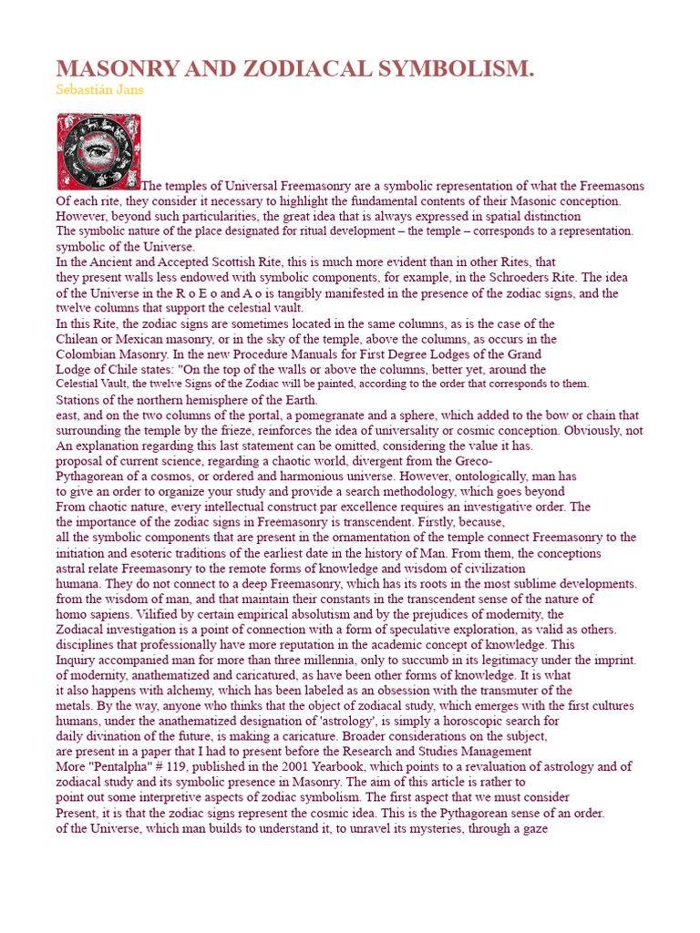 Zodiac Symbolism in Freemasonry | PDF | Freemasonry | Zodiac