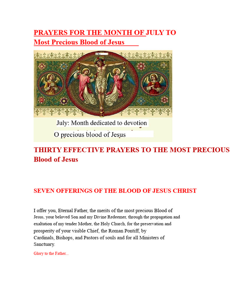 Devotional Prayers For The Month of July - Most Precious Blood of Jesus ...