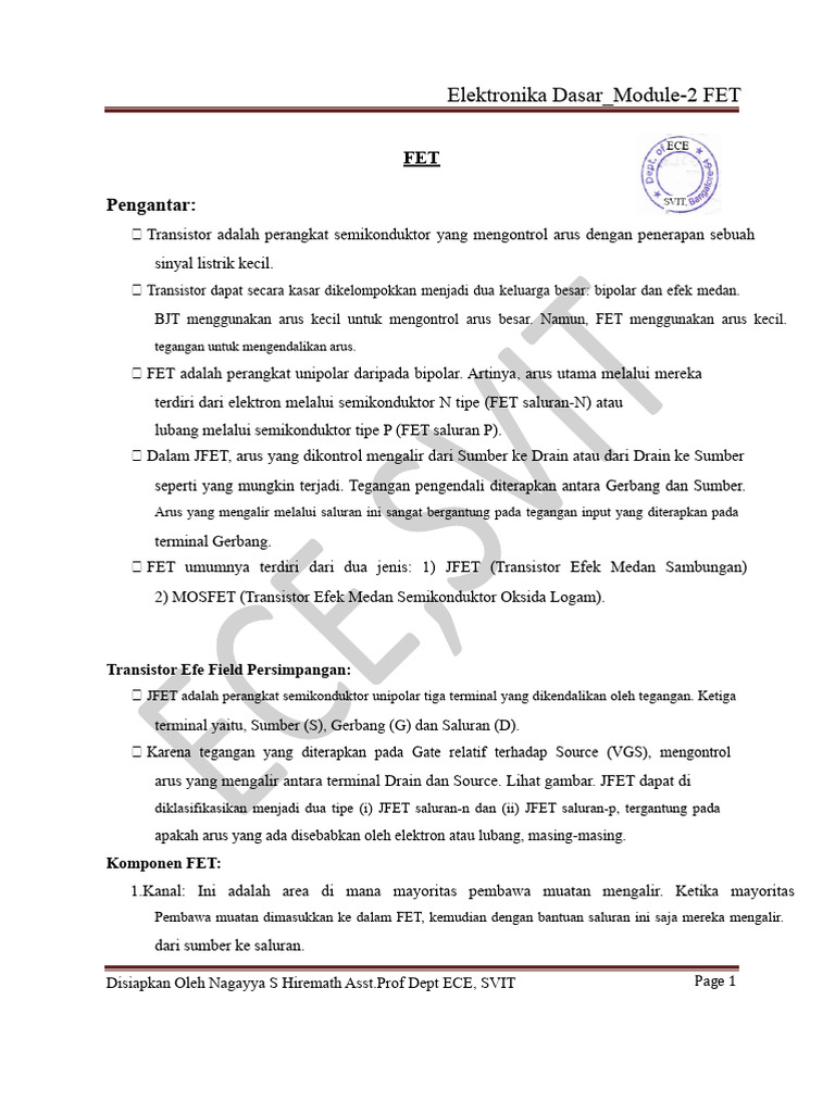 Catatan Modul 2 (Bagian FET) Elektronika Dasar 22BBEE203 | PDF