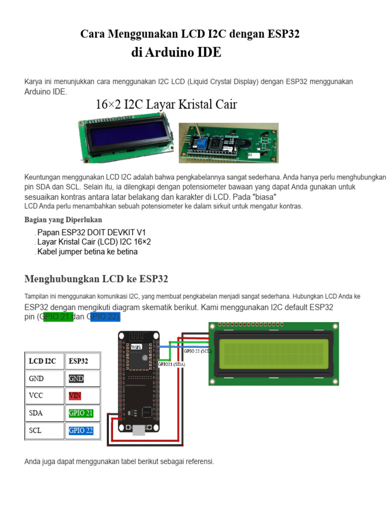 LCD I2C dengan ESP32 | PDF