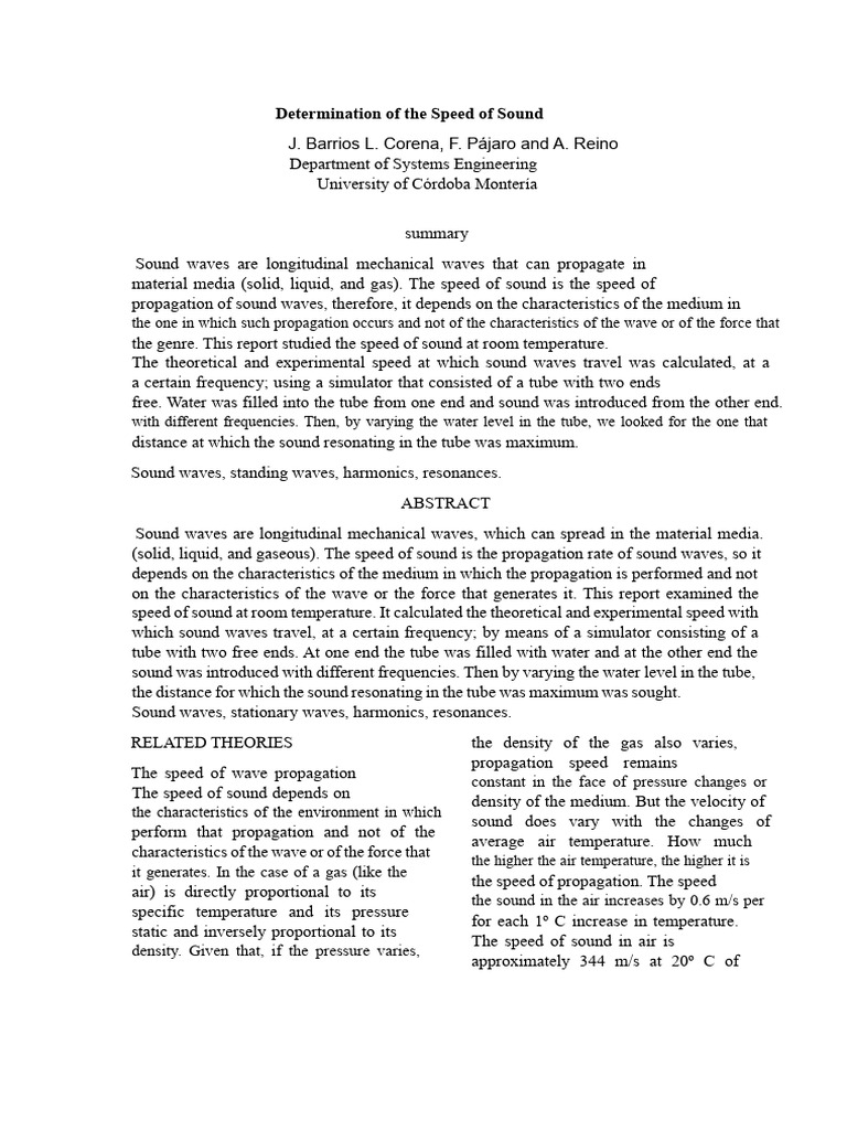 Speed of Sound Measurement Study | PDF | Waves | Sound
