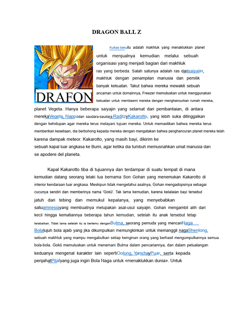 Sejarah dan Karakter Dragon Ball Z | PDF