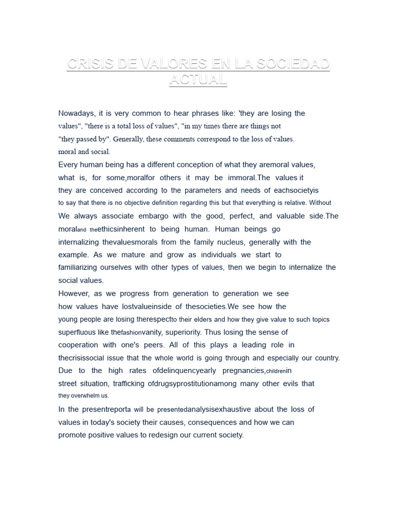 Crisis of Values in Modern Society | PDF | Value (Ethics) | Humility