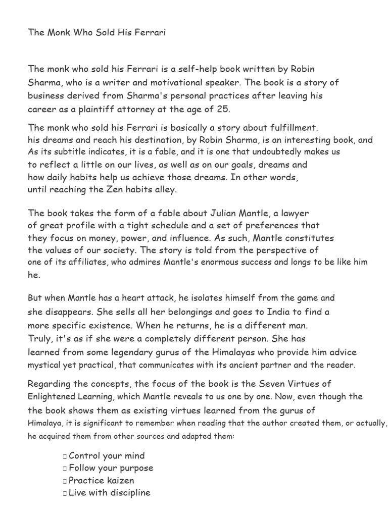 The Monk Who Sold His Ferrari Insights | PDF | Mind | Disciplines