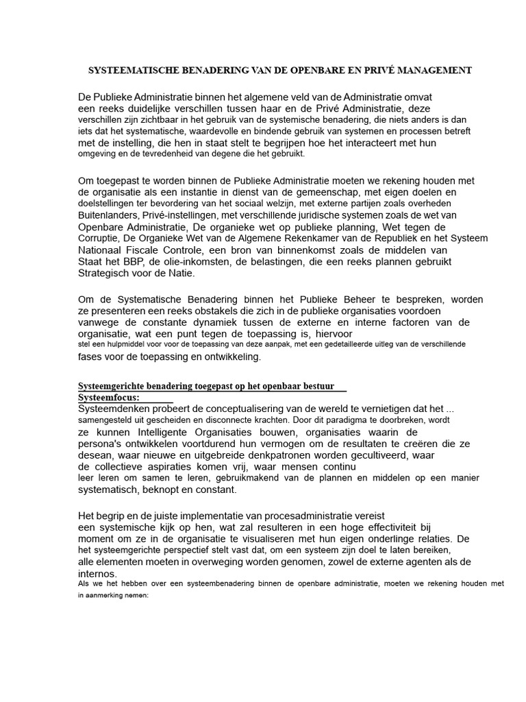 Systematische Benadering Van Publieke en Private Administratie | PDF